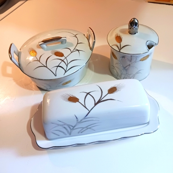 L&M | Dining | Lm Fine China Gold And Silver Wheat Condiment Set ...